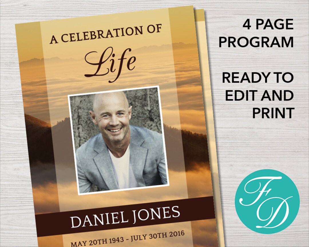 Sunset Funeral Program Template for Man Celebration of Life Program ...