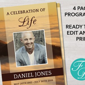 Sunset Funeral Program Template for Man Celebration of Life Program ...