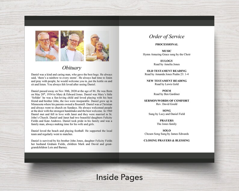 Funeral Program Template for Men Celebration of Life Program - Etsy UK