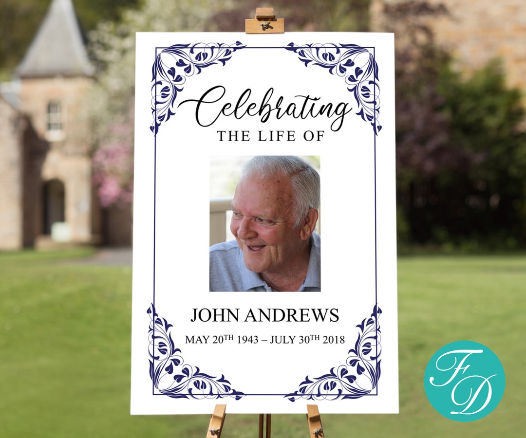 Blue Funeral Welcome Sign Celebration of Life Poster Memorial Service ...