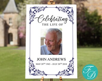 Memorial Sign Funeral Sign Blue Funeral Welcome Sign Poster - Etsy