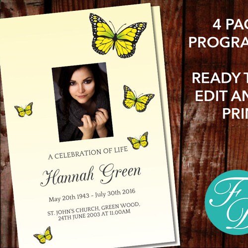 Programs Stationery Gold white floral Funeral Program Template black ...