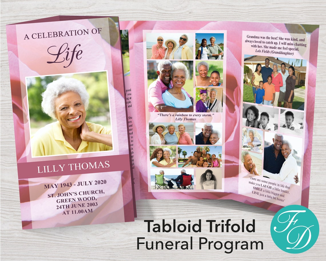 11x17 Trifold Funeral Program Template With Pink Roses - Etsy UK