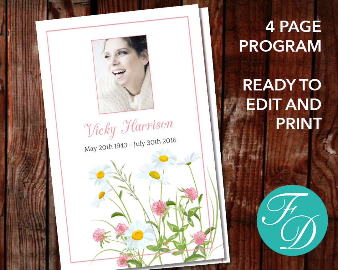 Daisy Funeral Program Template | Order of Service With Daisies | Daisy ...