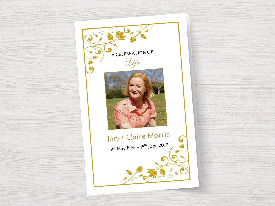 Gold Funeral Program Template, Golden Celebration of Life Program ...