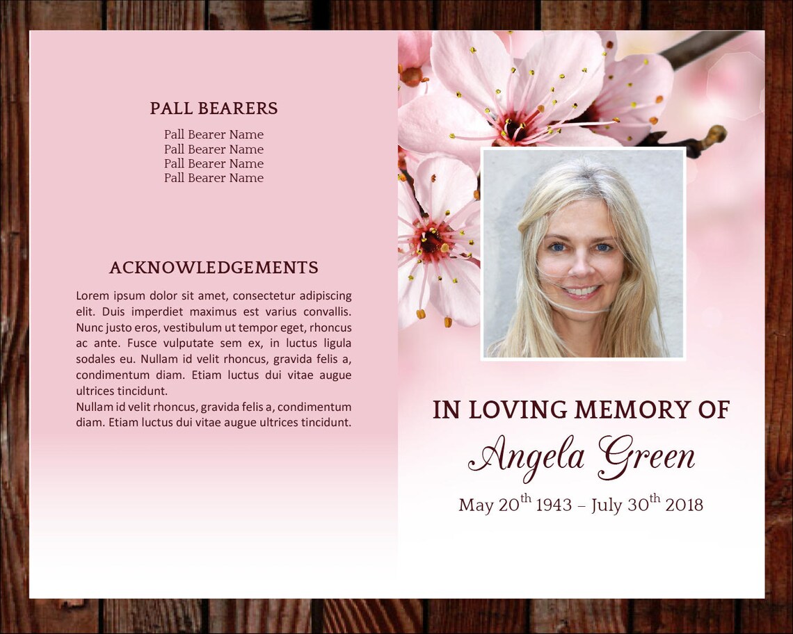 Pink Funeral Program Template Pink Flowers Funeral Template - Etsy