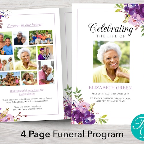 Purple Funeral Program Template Celebration of Life Program - Etsy