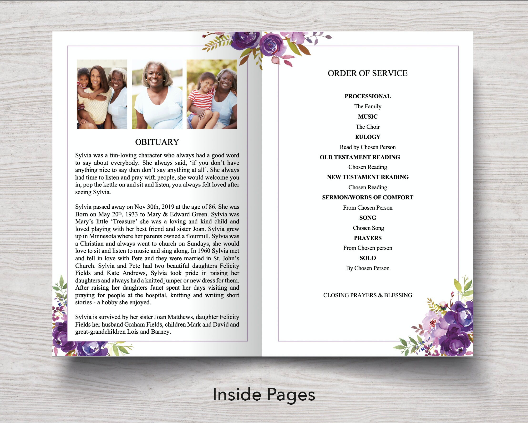 Purple Funeral Program Template Celebration of Life Program - Etsy