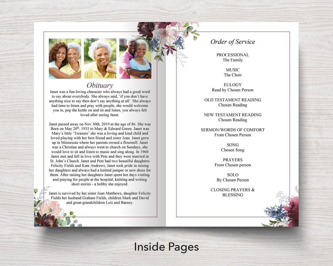 Funeral Program Template Floral Funeral Program Template - Etsy