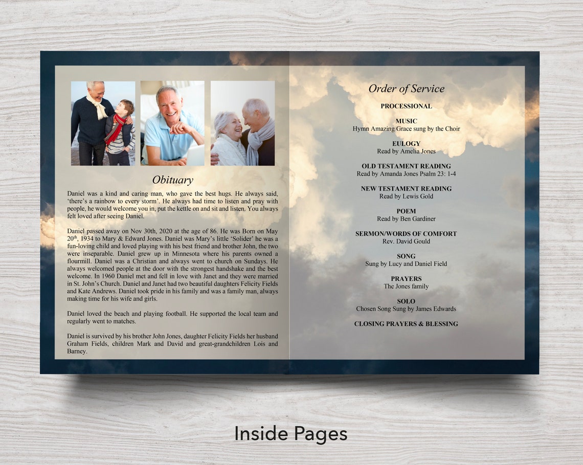 8 Page Funeral Program Template for Men 8 Page Obituary 11 | Etsy Canada
