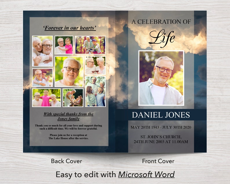 Funeral Program Template for Man Memorial for Dad Funeral | Etsy