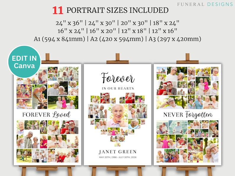 Memorial Photos, Funeral Poster Set Bundle, Canva Memorial Photo Boards ...