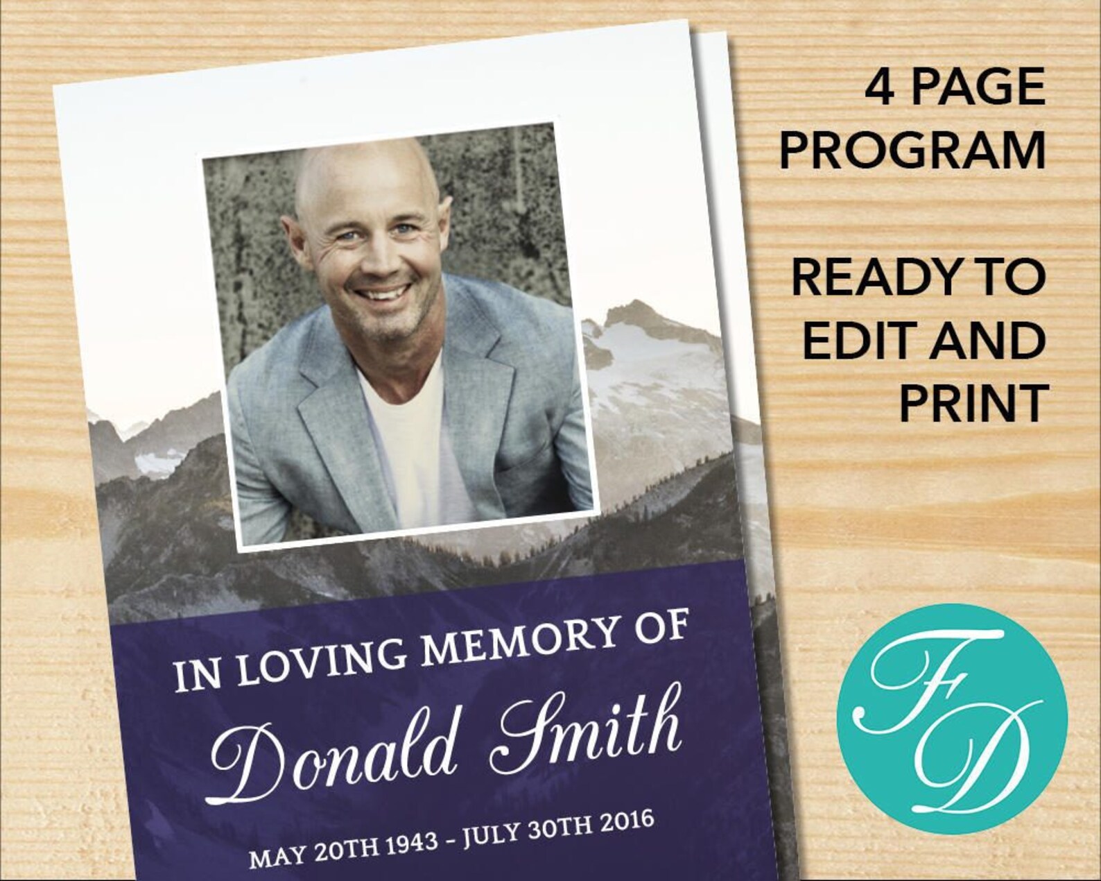 Funeral Program Template for Men Mountain Funeral Template | Etsy