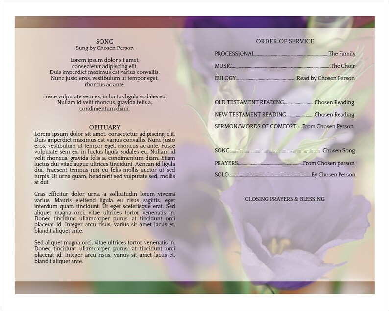 Funeral Program Template Celebration of Life Program | Etsy