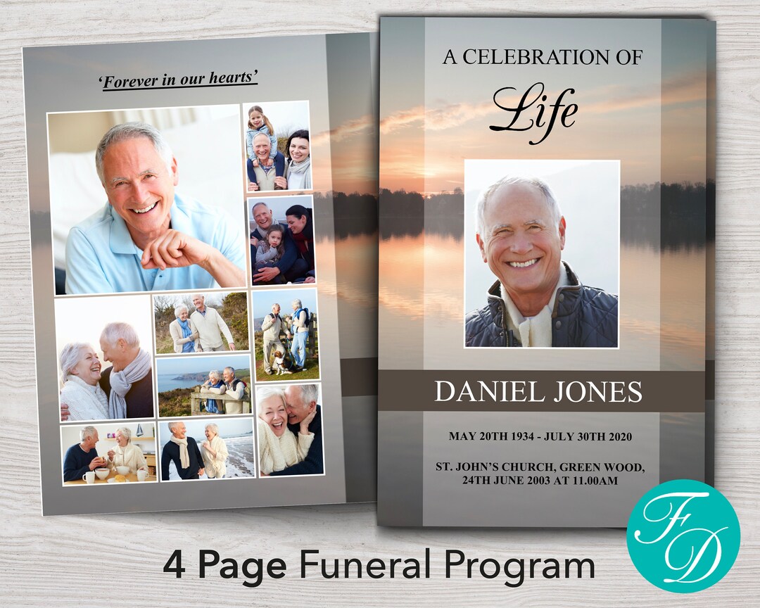 Lake Funeral Program Template for Men Celebration of Life Program for ...