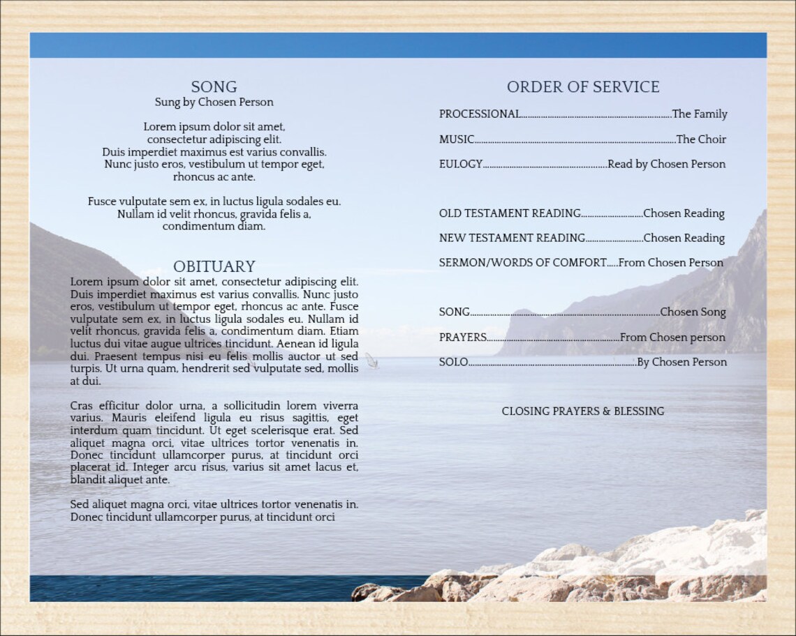 Blue Funeral Program Template for Man Male Funeral Program - Etsy UK