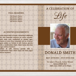 Traditional Funeral Program Template for Man | Classic Obituary ...