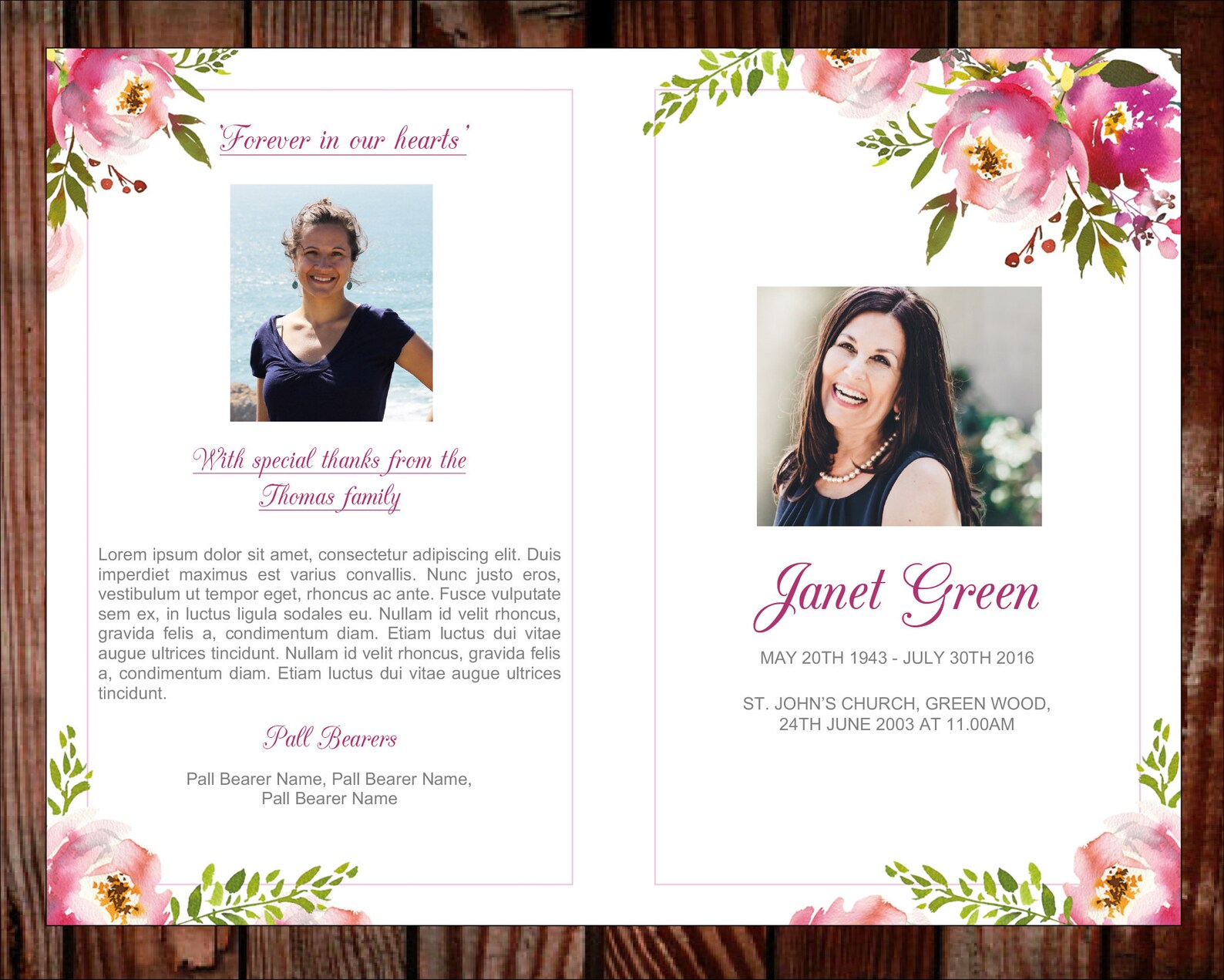 Watercolor Funeral Program Template Watercolor Memorial - Etsy UK