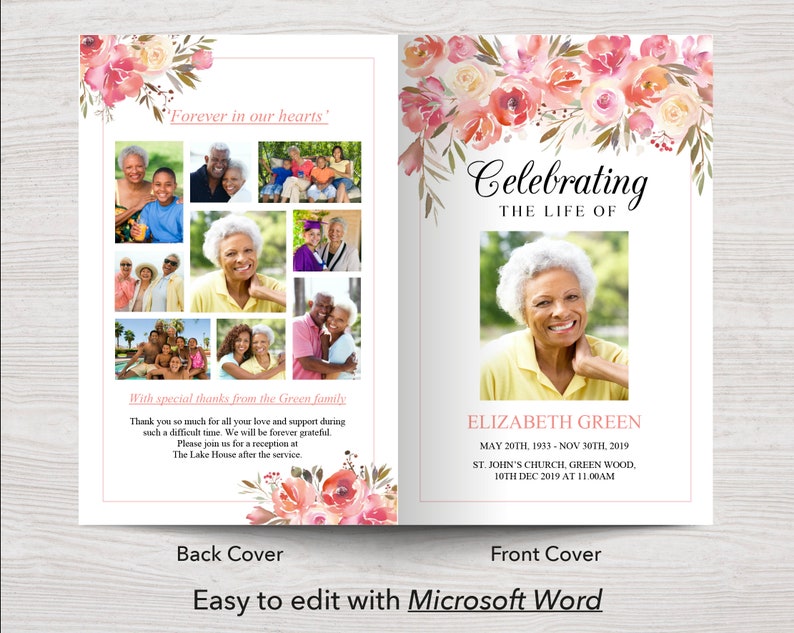 Funeral Program Template, Watercolor Floral Funeral Program ...