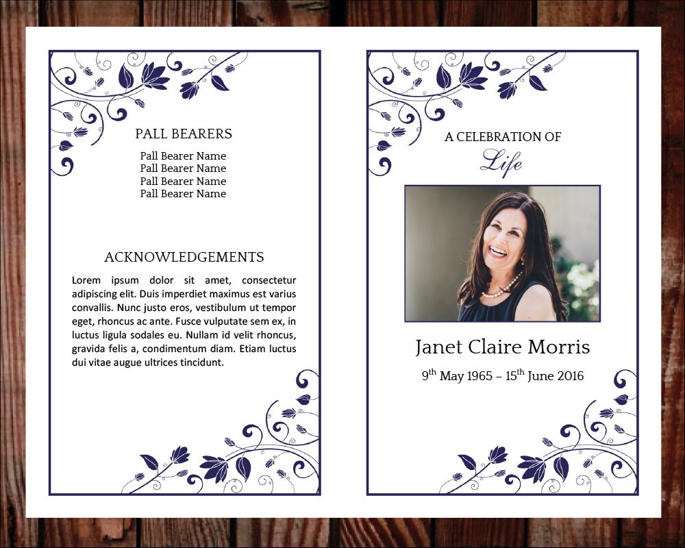 Blue Funeral Program Template Celebration of Life Program - Etsy UK