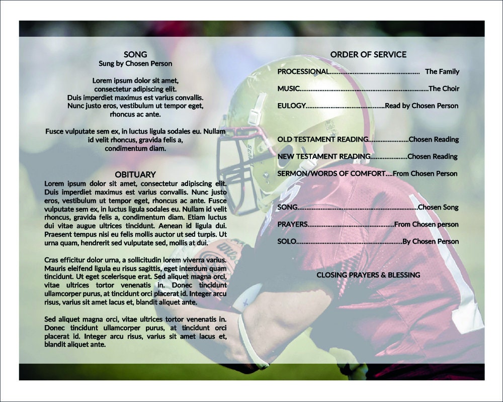 Football Funeral Program Template | NFL Memorial Program | Celebration ...