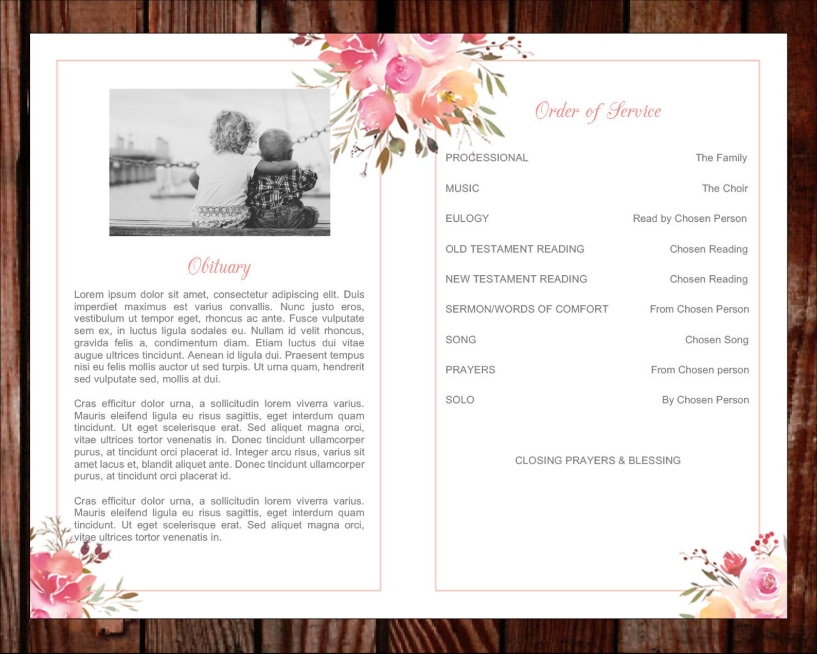 Wild Flowers Funeral Program Template Obituary Template - Etsy