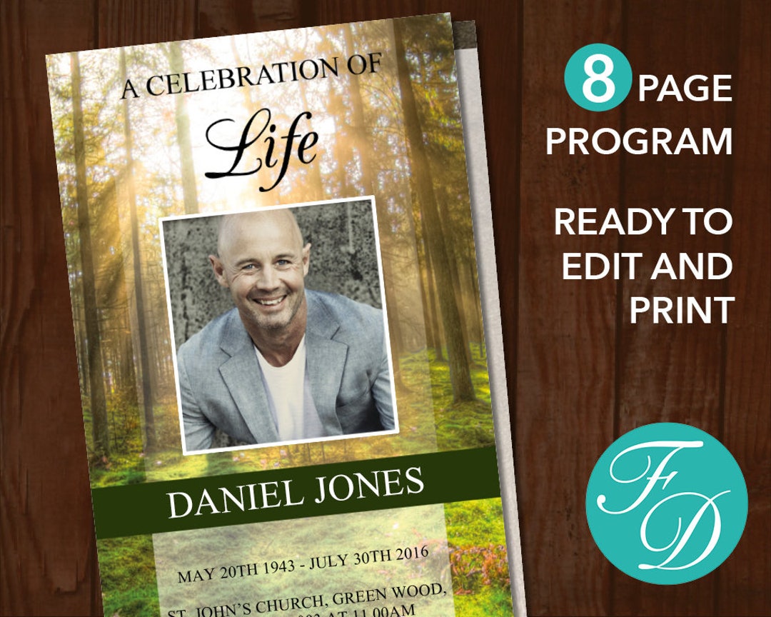 8 Page Funeral Program Template for Men Celebration of Life Program ...