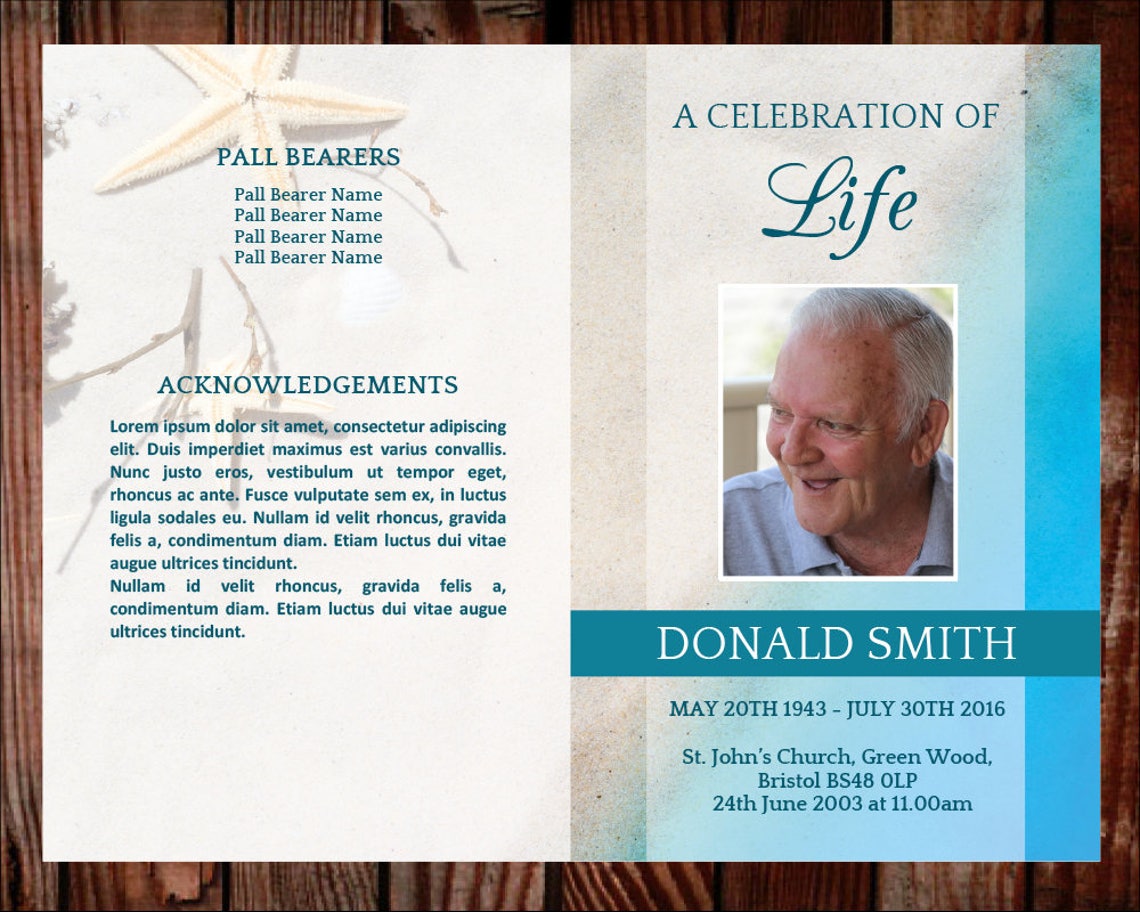Ocean Funeral Program Template Celebration of Life Program | Etsy