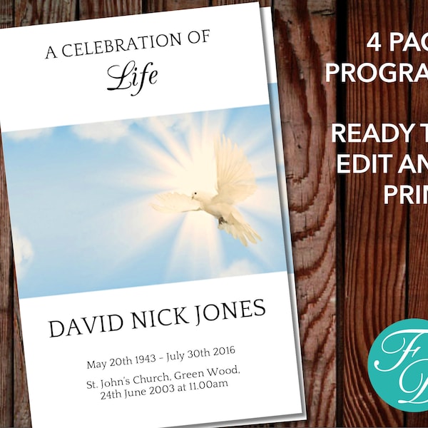 Dove Funeral Program - Etsy