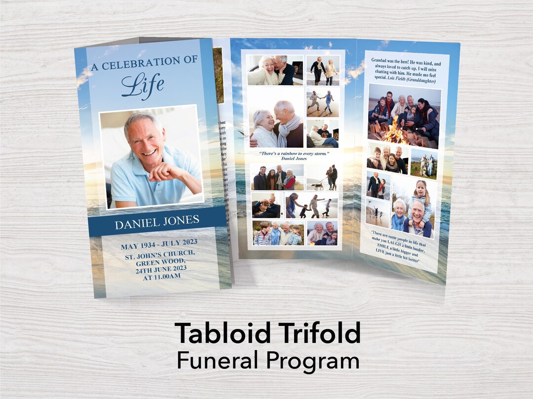 11x17 Trifold Funeral Program Template for Man | Tabloid Trifold ...