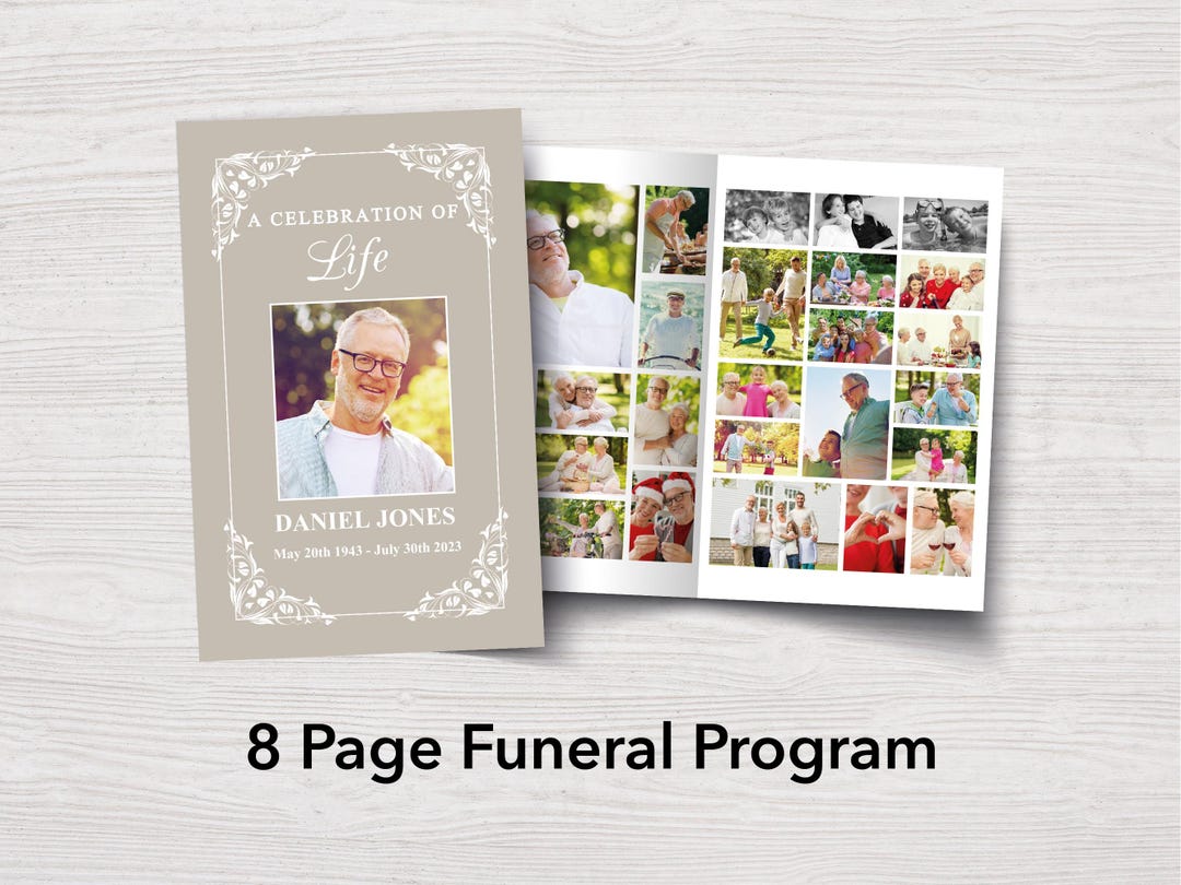 Funeral Program Template for Man, 8 Page Husband Memorial Booklet ...