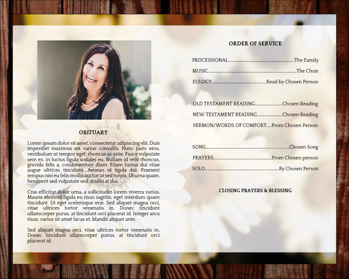 Daisy Funeral Program Template Celebration of Life Program - Etsy