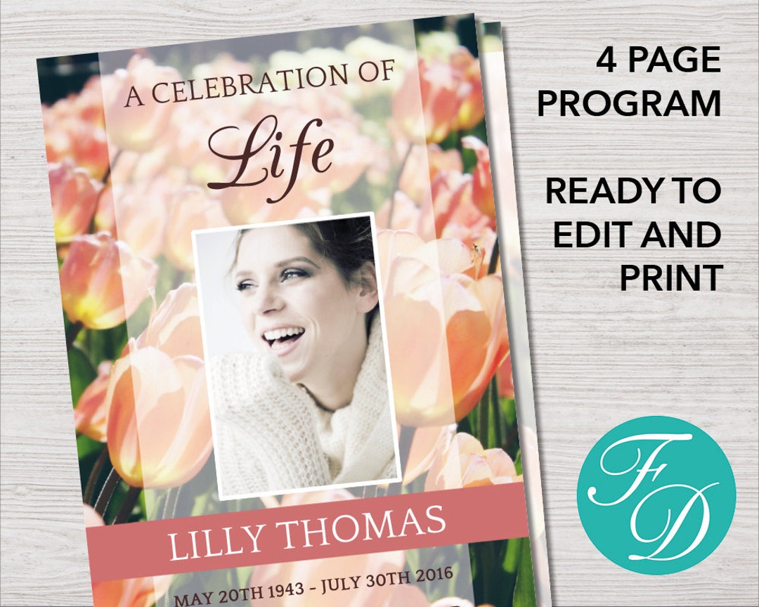 Tulip Funeral Program Template | Celebration of Life Program | Funeral ...