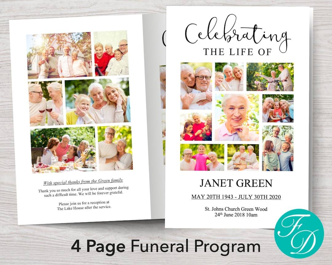 Funeral Program Template With Photo Collage | Celebration of Life ...
