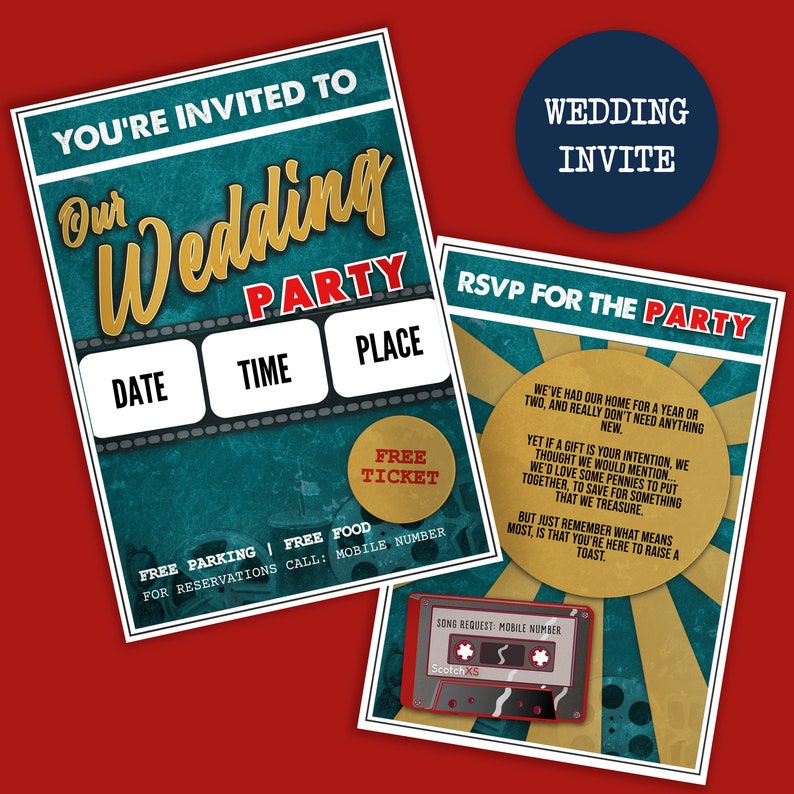 Personalised Retro Old School Wedding Invitation Canva - Etsy