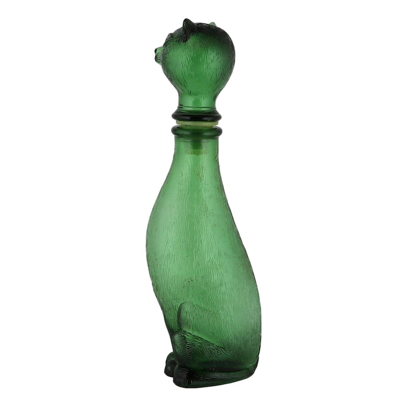Vintage EMPOLI Glass CAT Bottle / Decanter Green 9 1/4 - Etsy
