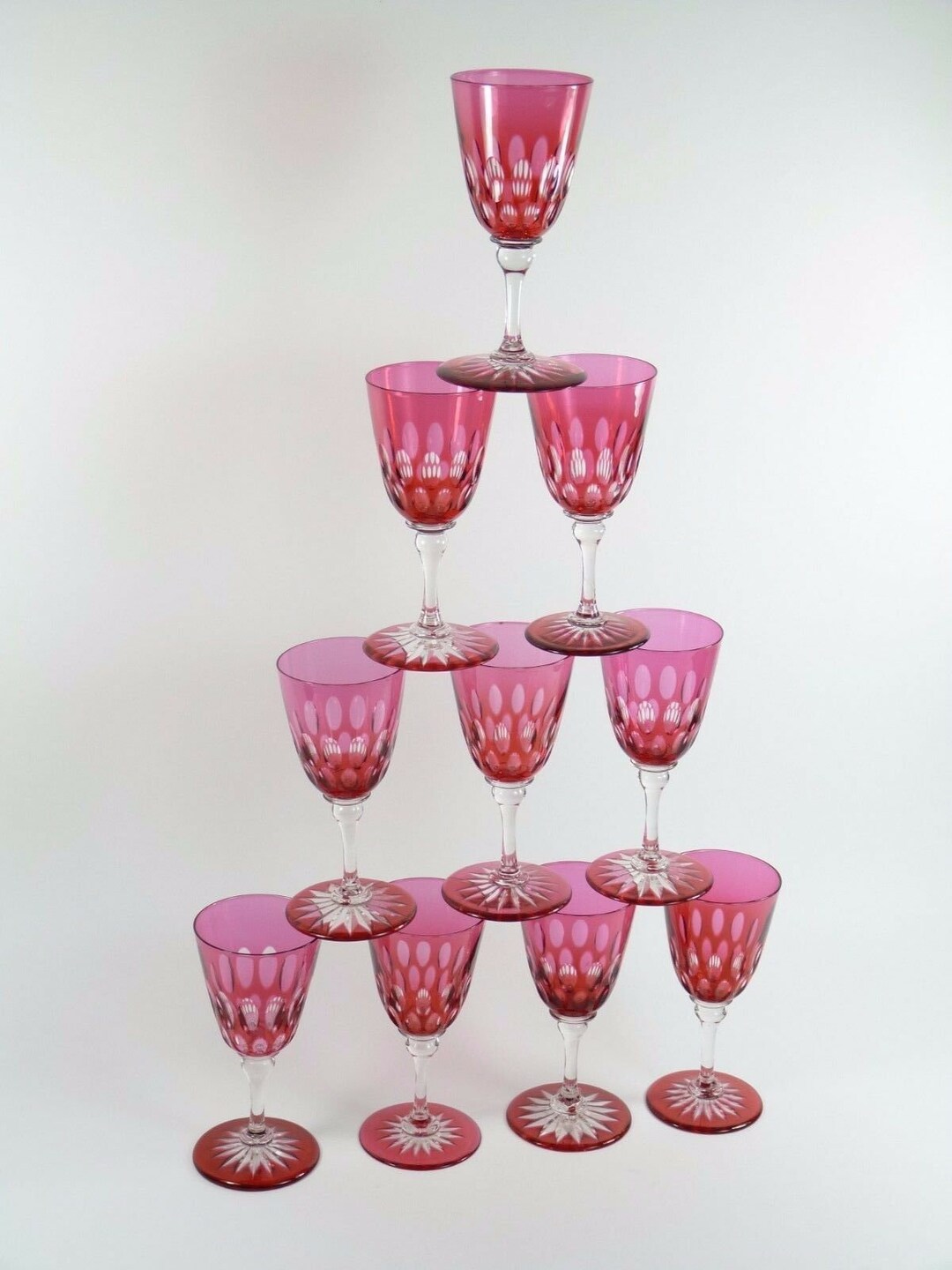 Antique Wine Glass - 10 Overlay Cut to Clear Cranberry Wine Glasses - 5 ...