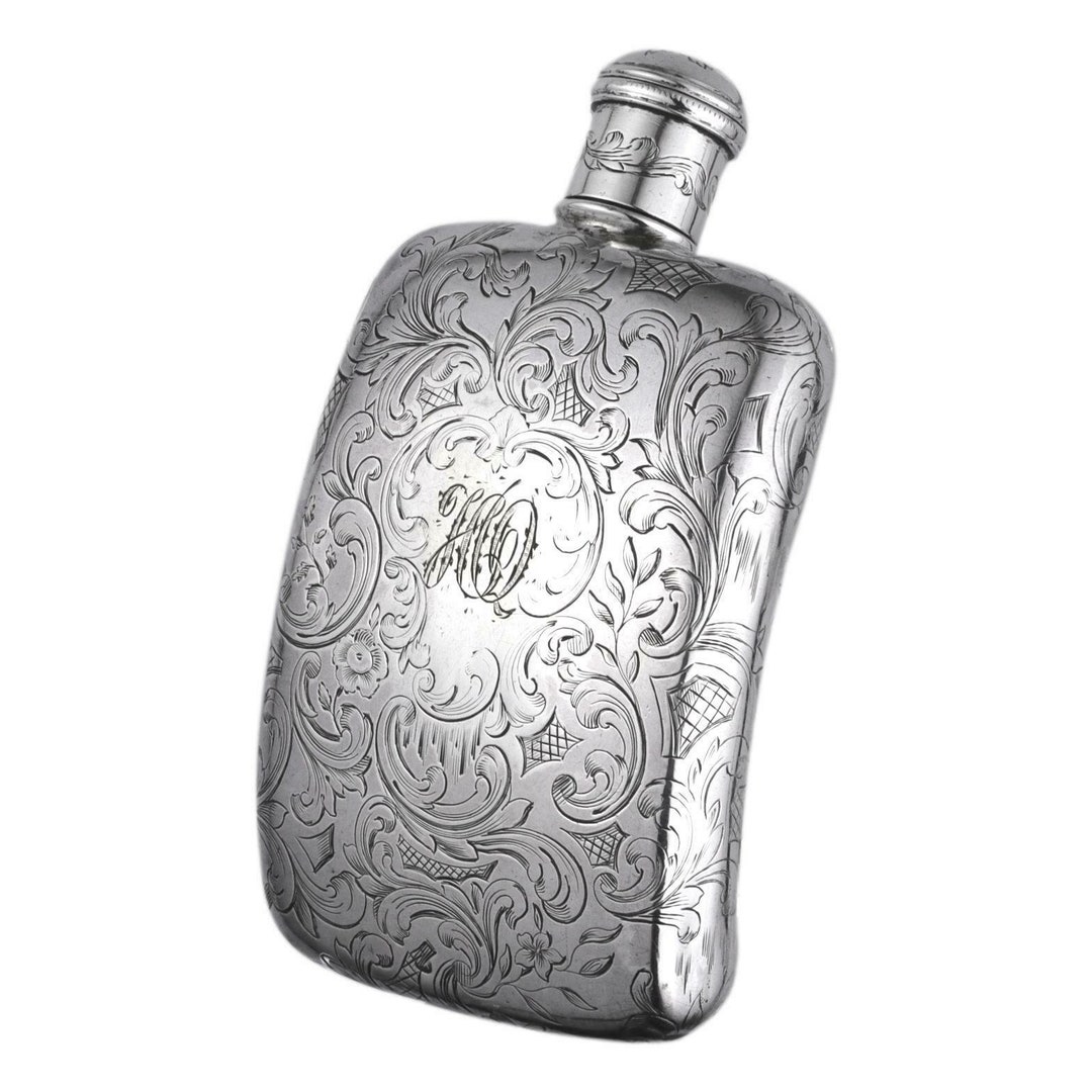 ANTIQUE - Sterling Silver - Engraved HIP FLASK - Riley & Storer - 1839 - Etsy
