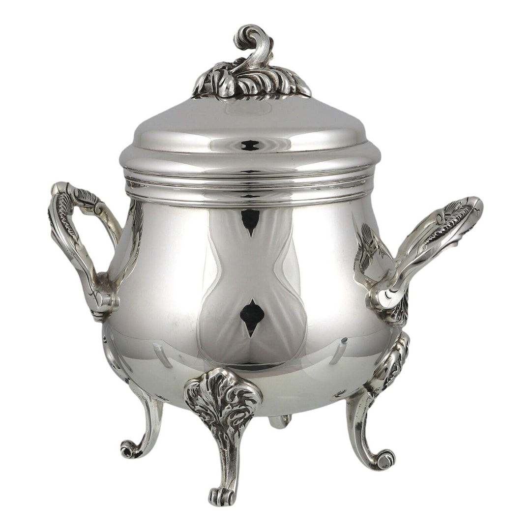 CHRISTOFLE Silver Plate - MARLY / POMPADOUR Pattern - Lidded Sugar Bowl ...