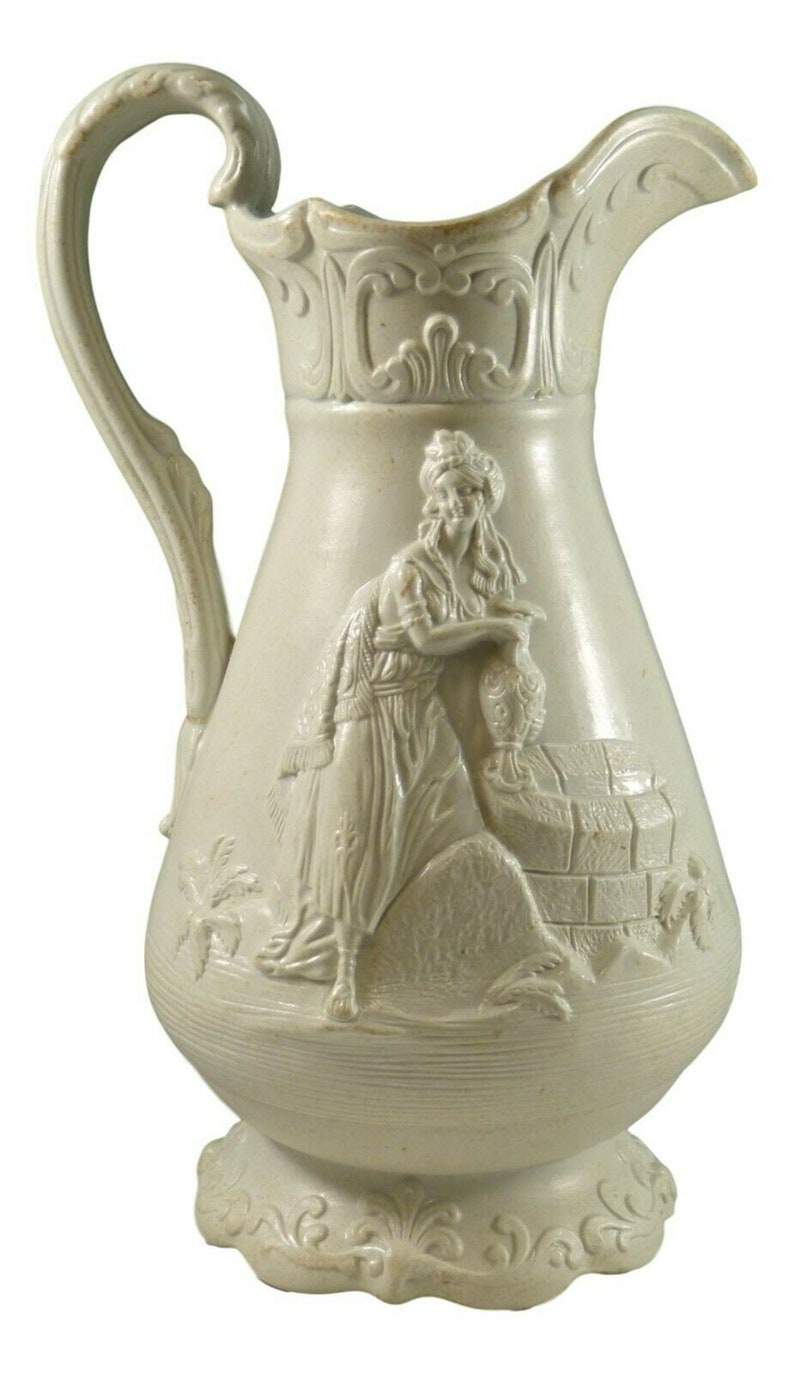 Poss Samuel ALCOCK & SON Relief Moulded Jug ARABIC White Stoneware 10 1 ...