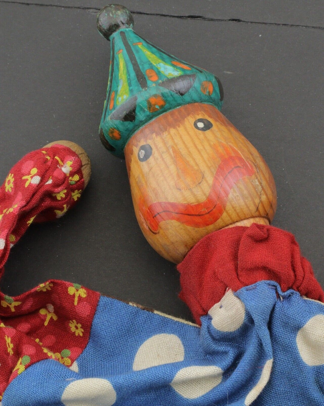 Vintage TRUDE NEU Toy Hand Puppet CLOWN #2 Textile Wood Handmade Folk ...