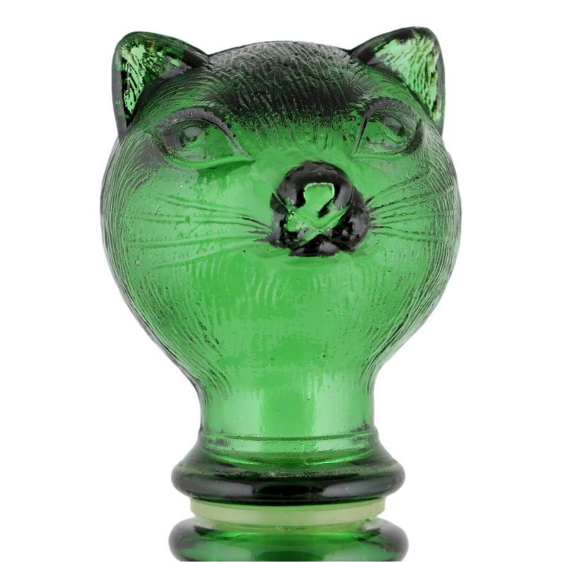 Vintage EMPOLI Glass CAT Bottle / Decanter Green 9 1/4 - Etsy