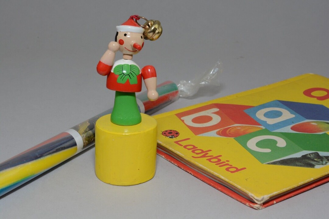 Vintage SEVI Italy PINOCCHIO Push up Wooden Puppet Moving Toy Wood ...