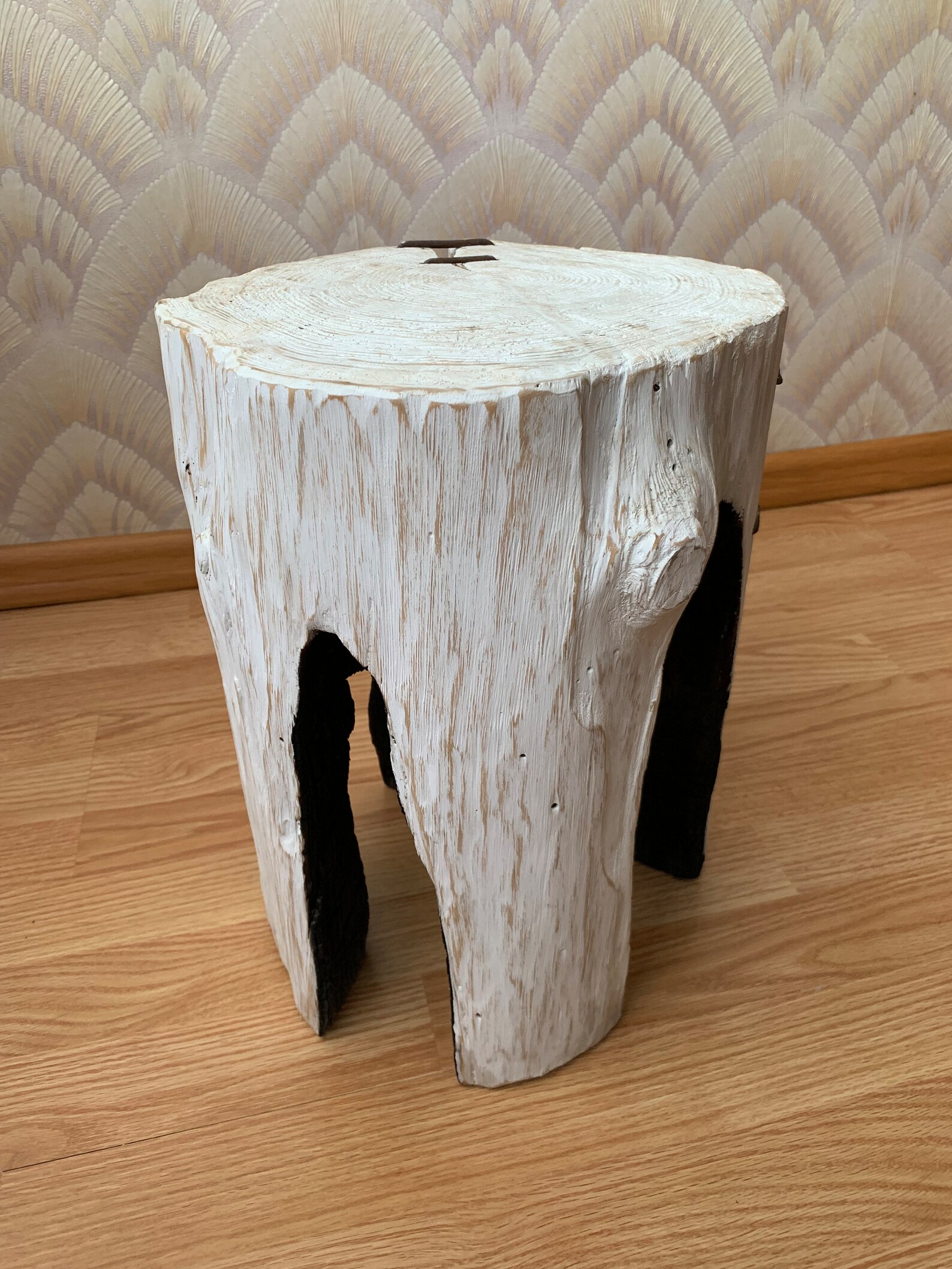Painted White Stump Table, Coffee Table Wood, Wood Stool Table, Bedside ...