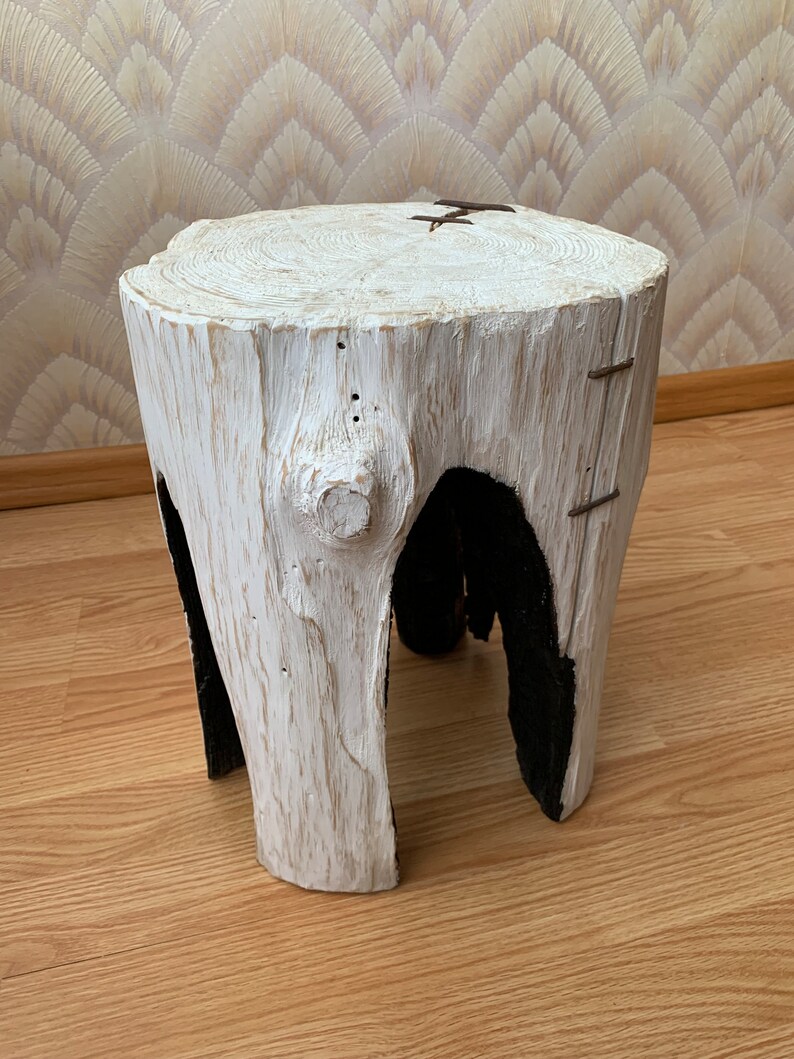 Painted White Stump Table Coffee Table Wood Wood Stool - Etsy