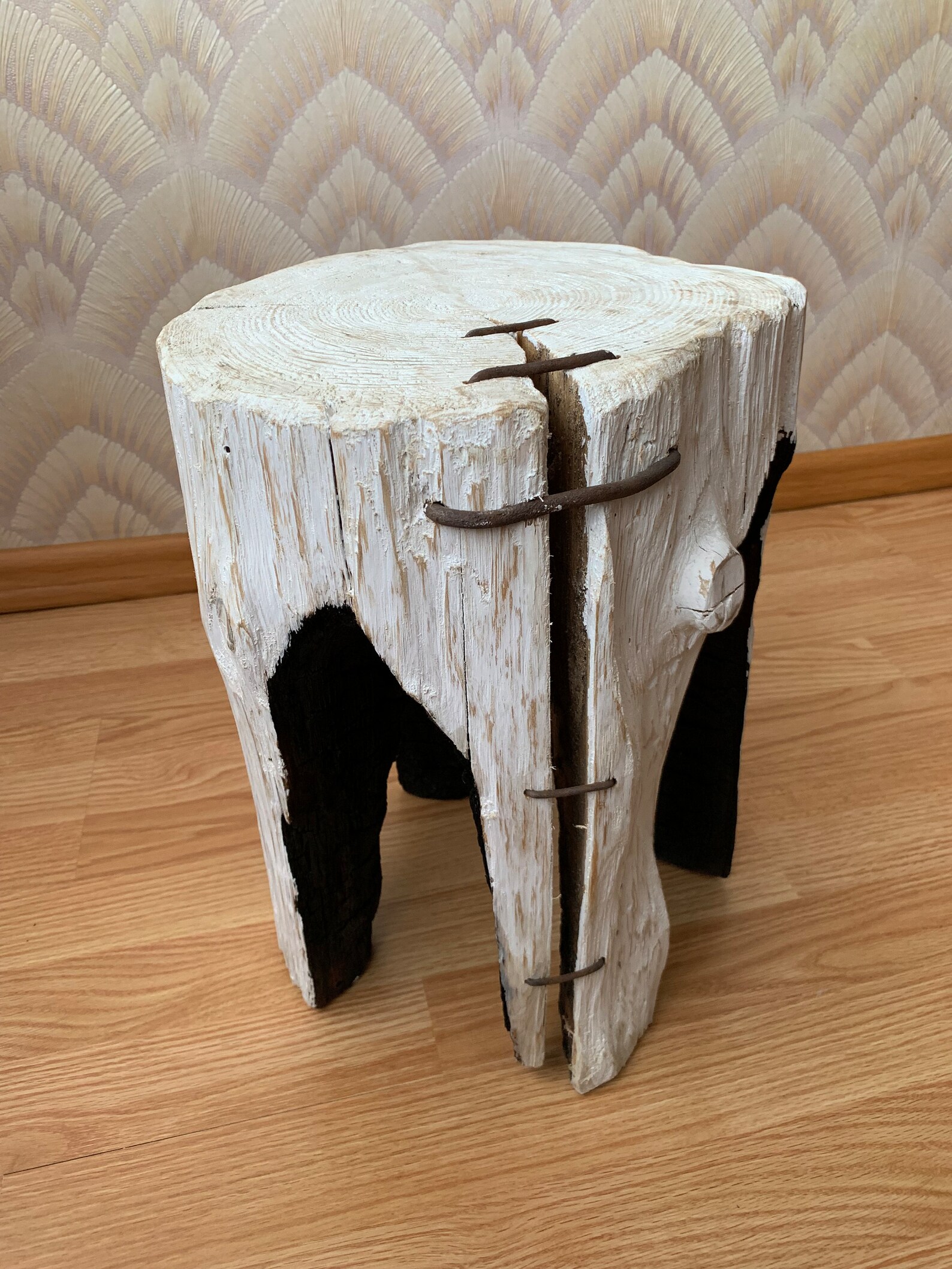 Painted White Stump Table, Coffee Table Wood, Wood Stool Table, Bedside ...