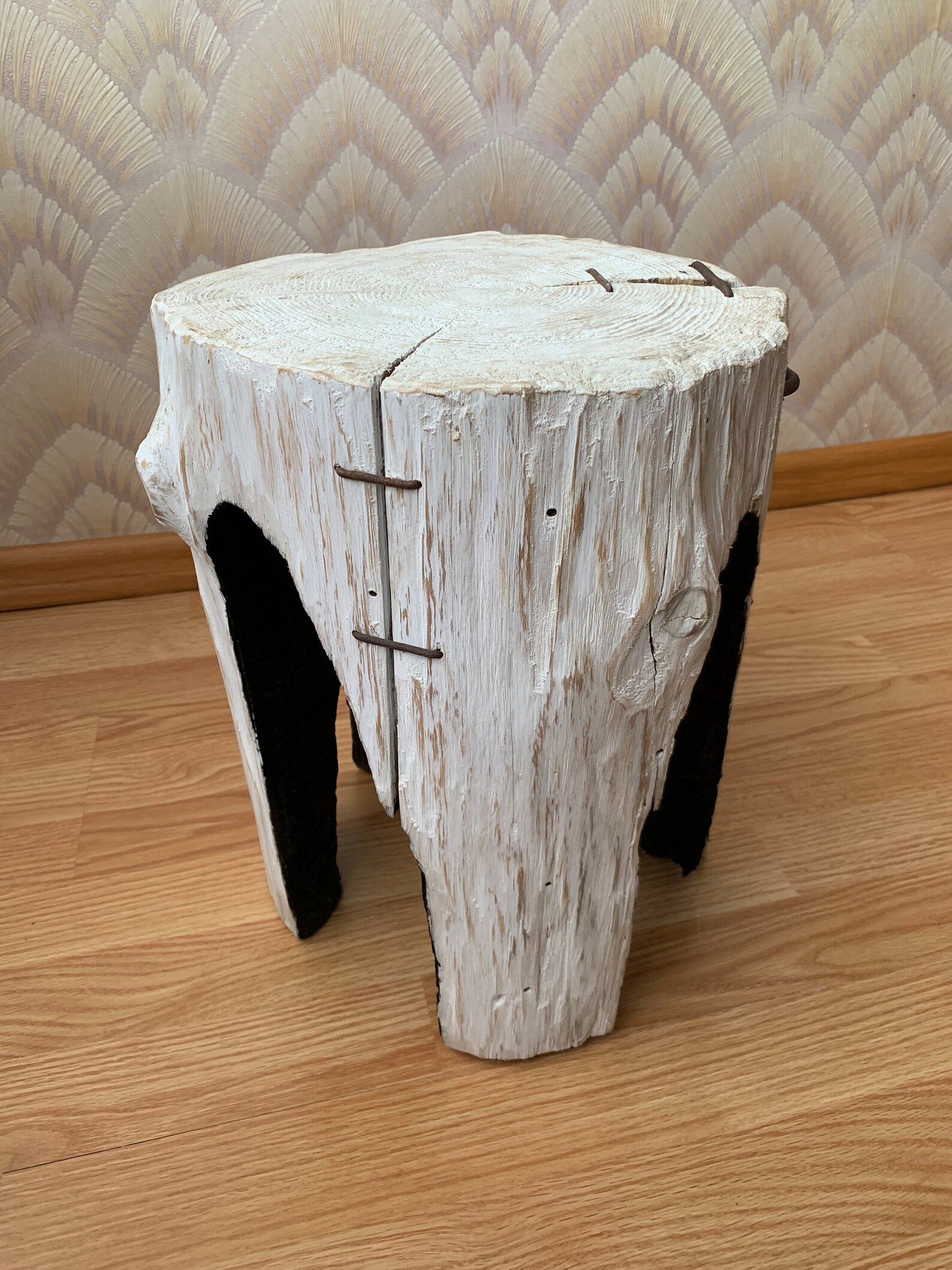 Painted White Stump Table, Coffee Table Wood, Wood Stool Table, Bedside ...