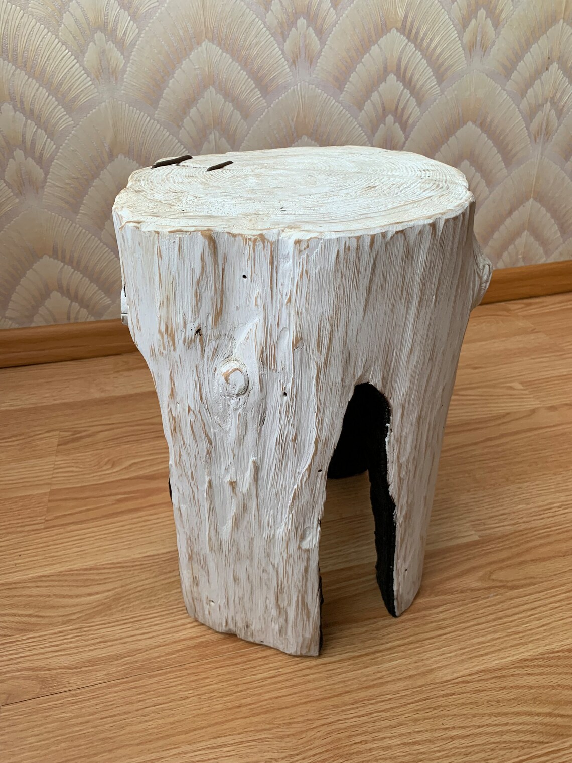 Painted White Stump Table, Coffee Table Wood, Wood Stool Table, Bedside ...