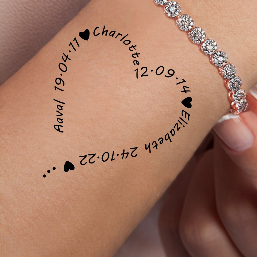 Custom Temporary Tattoo, Names and Birth Dates (set of 3) - Etsy