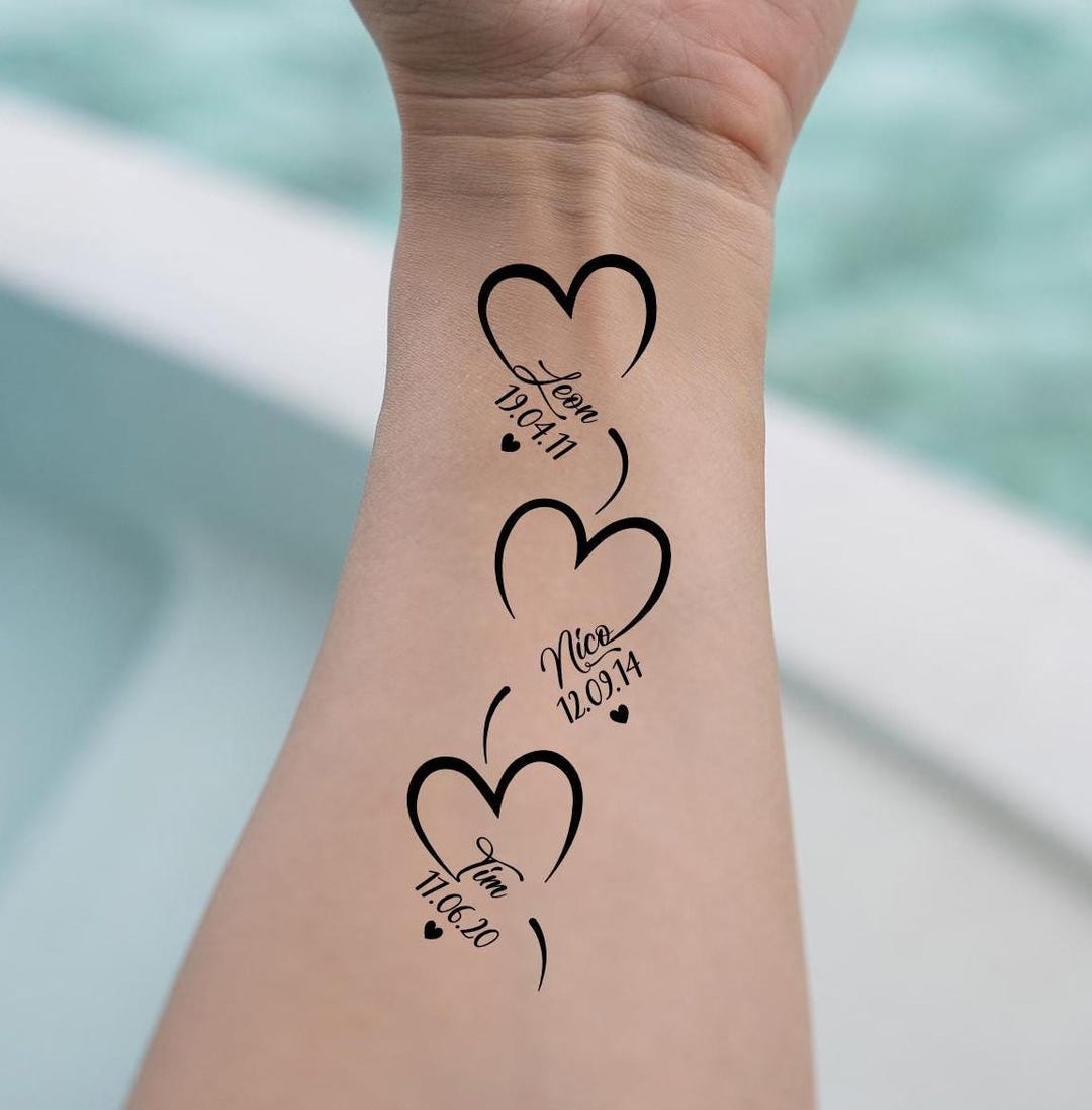 Temporary Tattoo Custom, Kids Names and Birth Dates (set of 3) - Etsy